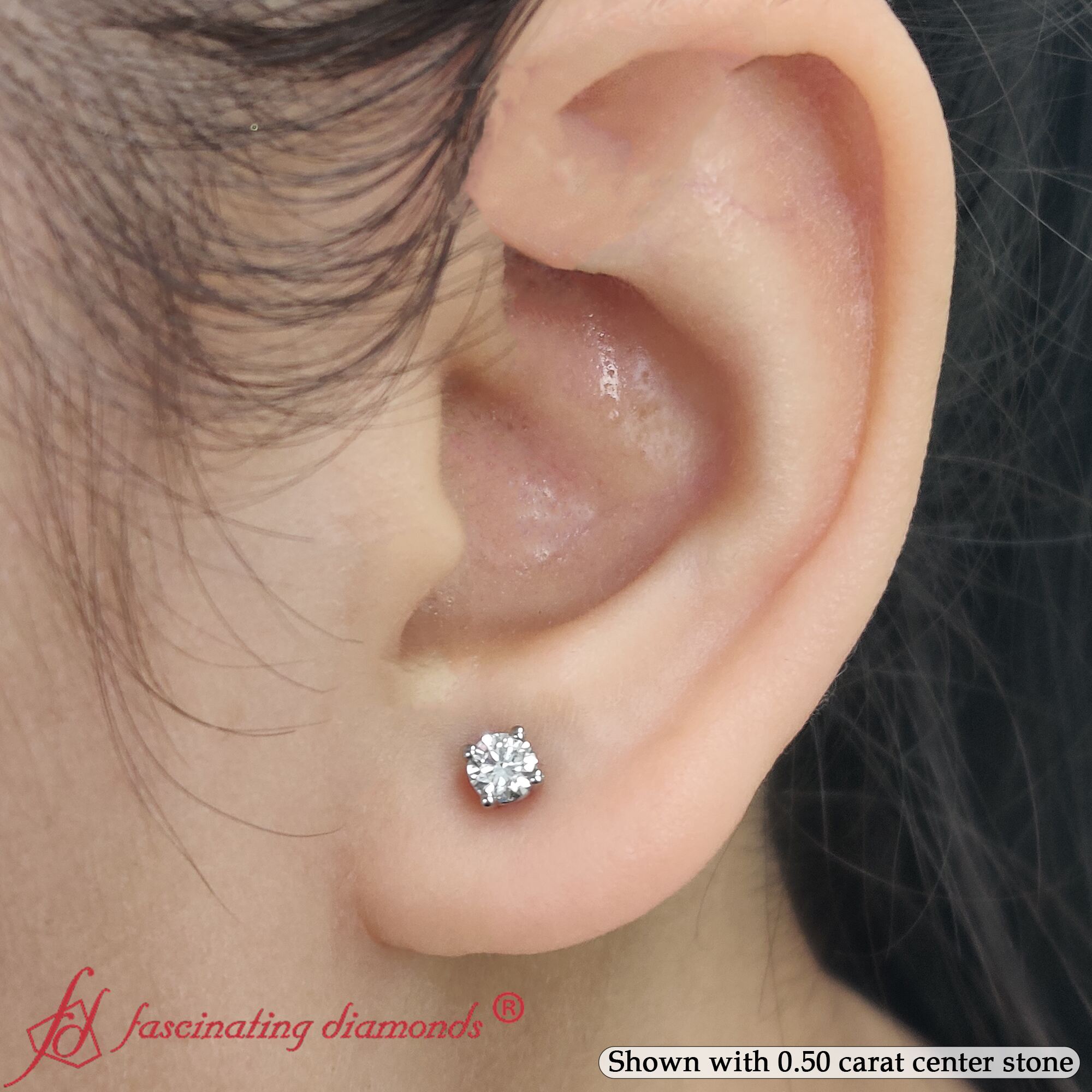 0.50 Carat Round Lab Diamond Stud Earring 14K White Gold